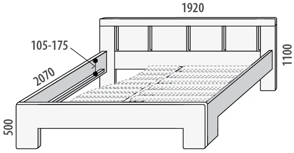 Postel Sofia, čelo rovné 4výplně 180 Domestav F111 Materiál: Buk cink, Barevne provedení: Olej