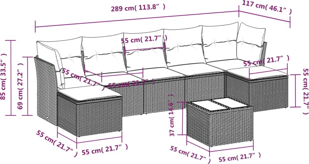 8dílná zahradní sedací souprava s poduškami černá polyratan 3218036