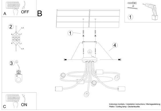 Sollux SL.1457 - Lustr na tyči LEVAR 8xE27/15W/230V černá