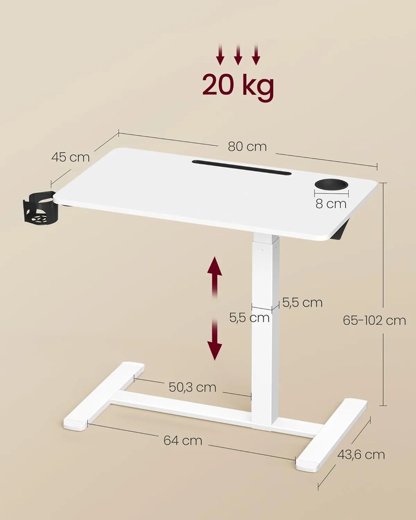 Výškově nastavitelný odkládací stolek Vasagle Elev 80 cm bílý