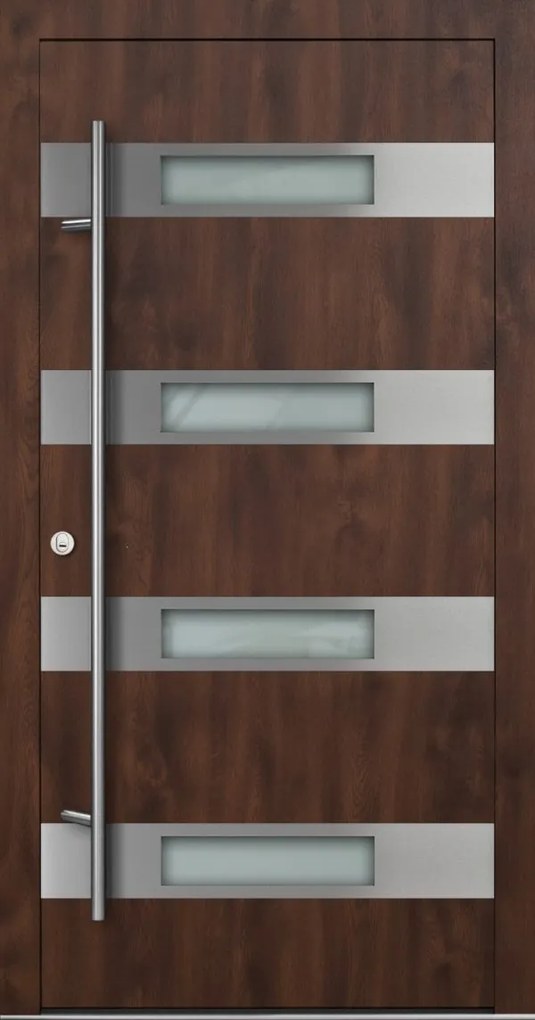 FM Turen - Feldmann & Mayer Vchodové dveře s ocelovým opláštěním FM Turen model DS06 Orientace dveří: Levé, otevírání dovnitř, Dekor: Ořech, Standardní rozměr dveří včetně rámu: 110 cm x 210 cm - vnější rozměr rámu