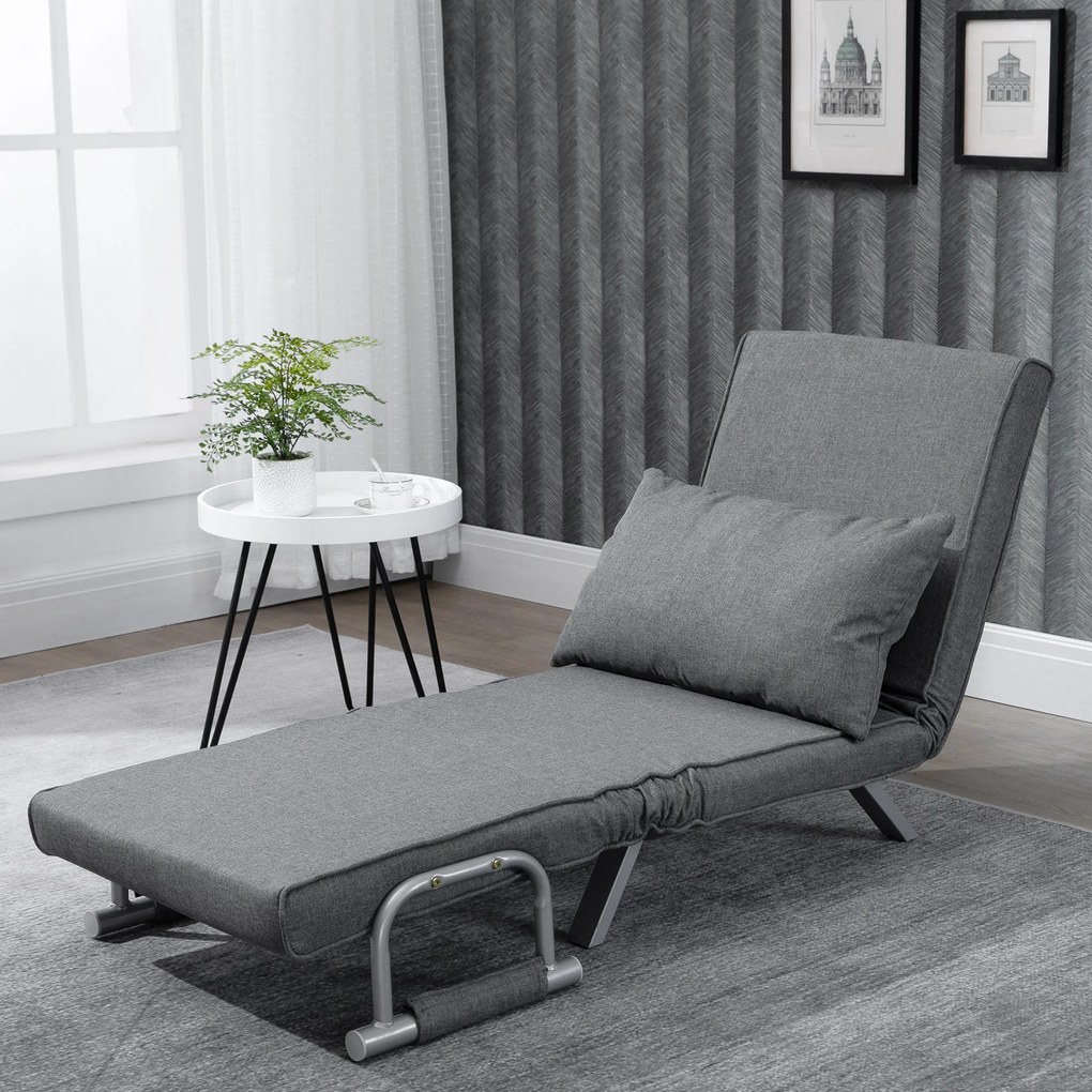 HOMCOM Rozkládací pohovka s područkou 65x69x80cm Rozkládací pohovka 3 v 1, lůžko pro hosty, lehátko, polyester podobný lnu, šedá| Aosom