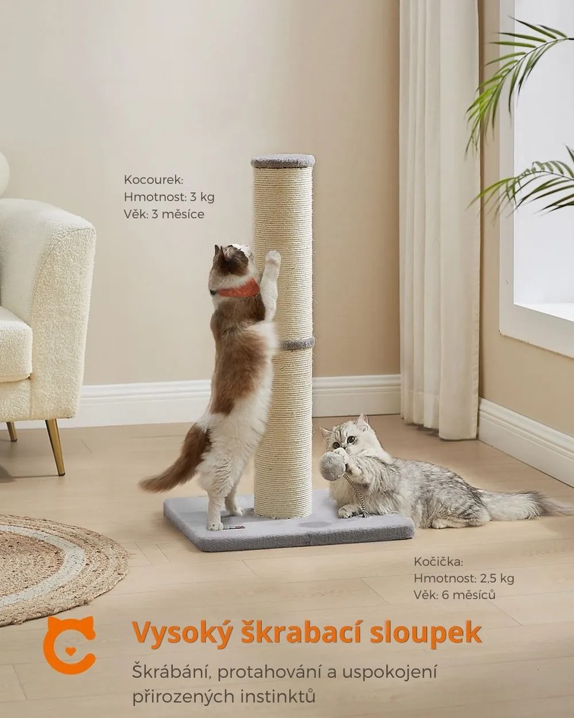 Škrabadlo pro kočky, SIMBA, 50x40x85 cm, šedá/béžová Feandrea