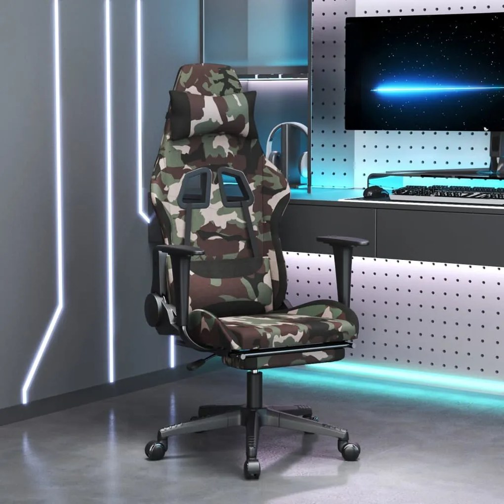 Herní židle s podnožkou maskáčová a černá textil 3143752