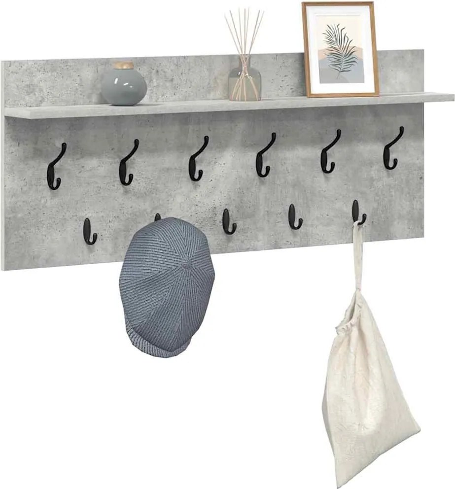 věšák, nástěnný, 1 prkno, háčky, kompozitní dřevo, 40x100x12 cm, beton šedá, Dekorino TK20260019