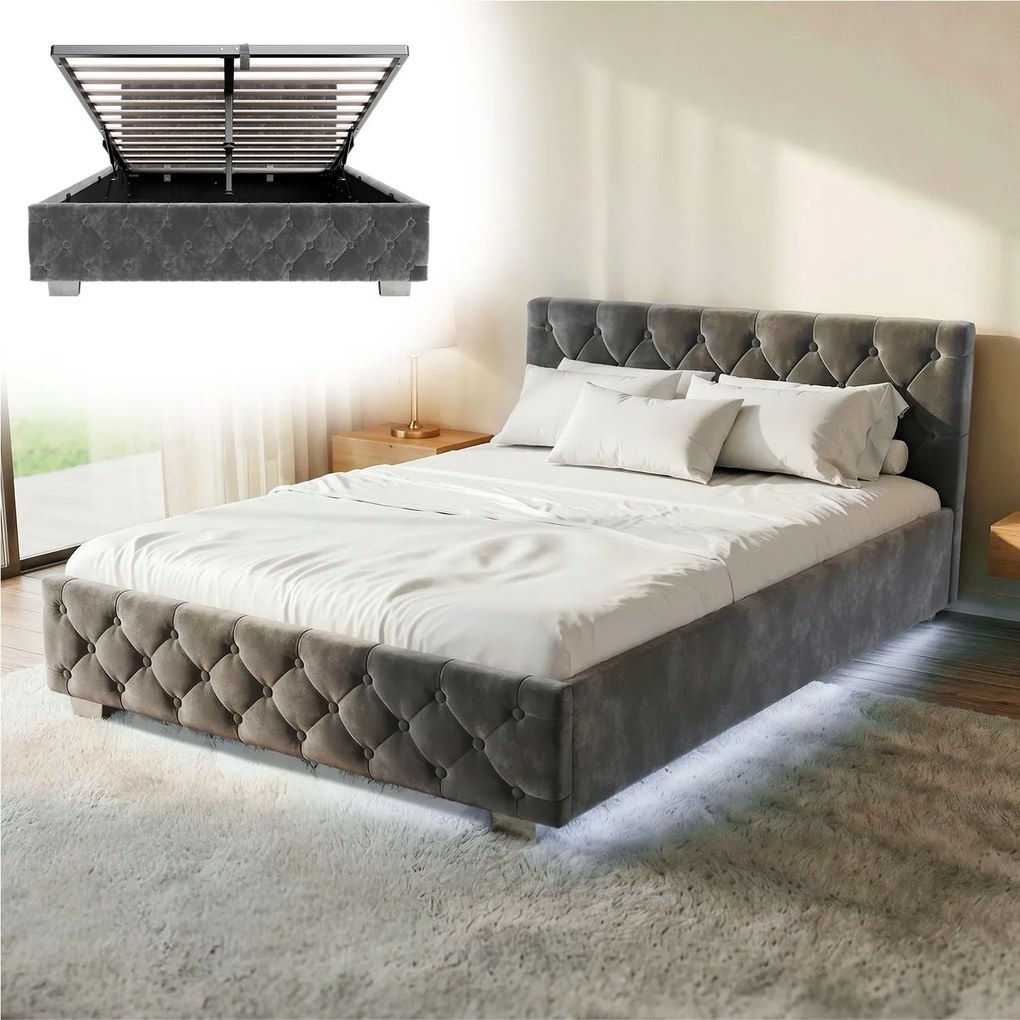 Juskys Čalouněná postel Nizza s LED osvětlením Barva: béžová, Velikost: 120 × 200 cm
