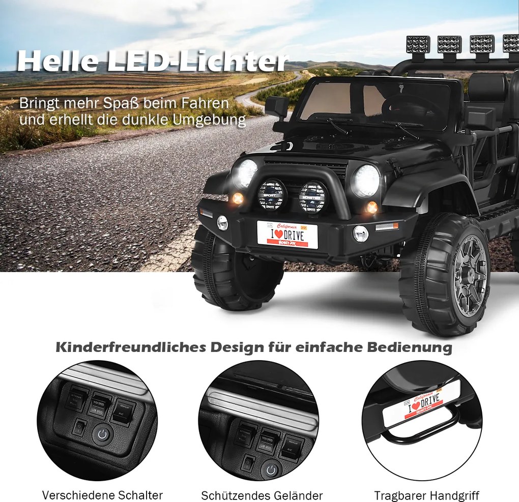 Costway Elektrické auto 12 V napájené baterií se 2 sedadly, černé, černý