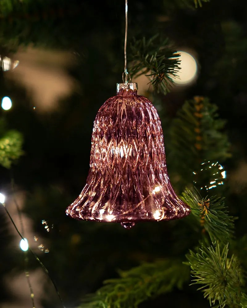 LED skleněný zvonek vínový Ø 9 × 10 cm, 5 diod, IP20 interiér, 1× AAA