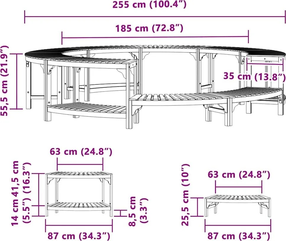 vidaXL Obložení vířivky Hnědá Ø255 x 55,5 cm Masivní akátové dřevo [3334766]
