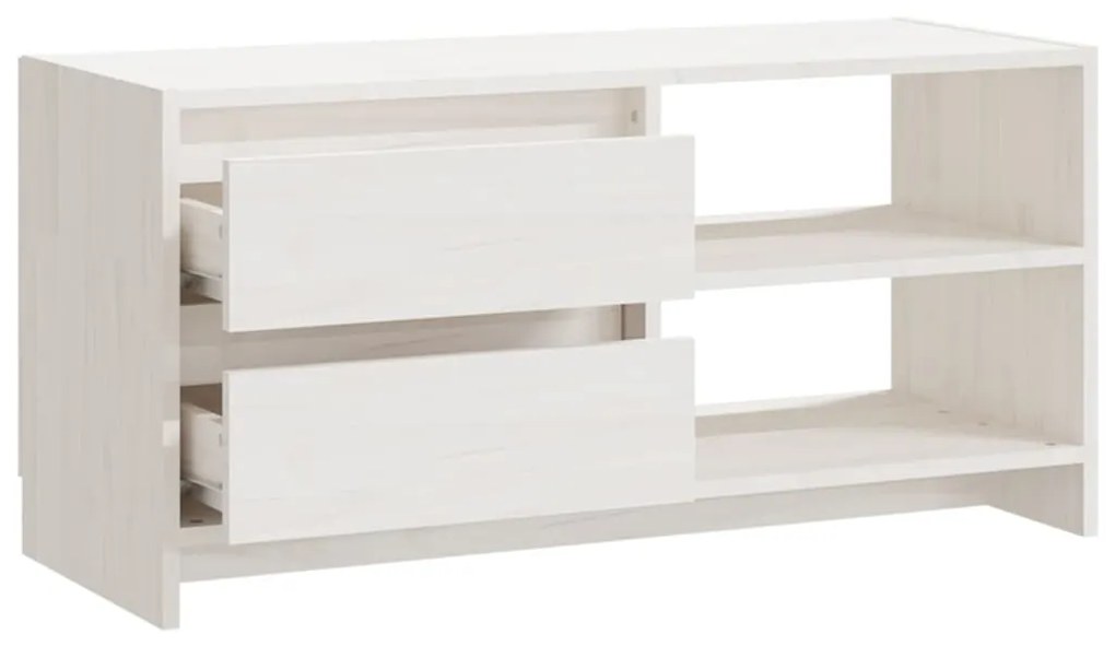 TV stolek bílý 80 x 31 x 39 cm masivní borové dřevo - Default Title
