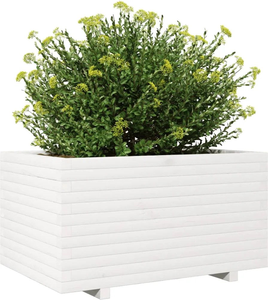 Zahradní truhlík bílý 90 x 60 x 49,5 cm masivní borové dřevo 3282565
