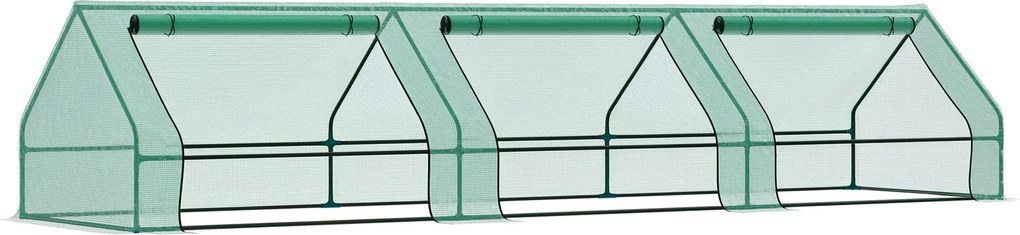 Outsunny Voděodolný a UV-odolný Zahradní Skleník se 3 Rolovacími Okny, Mini Rostlinný Skleník ze Základního Oceli a Polyetylenu, 400x100x80 cm, Zelený