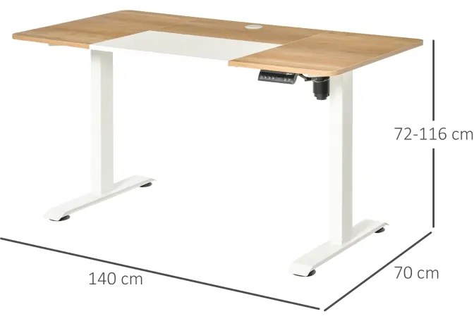 Kancelářský stůl výškově nastavitelný, bílý/dekor dřevo, 140 x 70 x 72-116 cm 920-071V90WT
