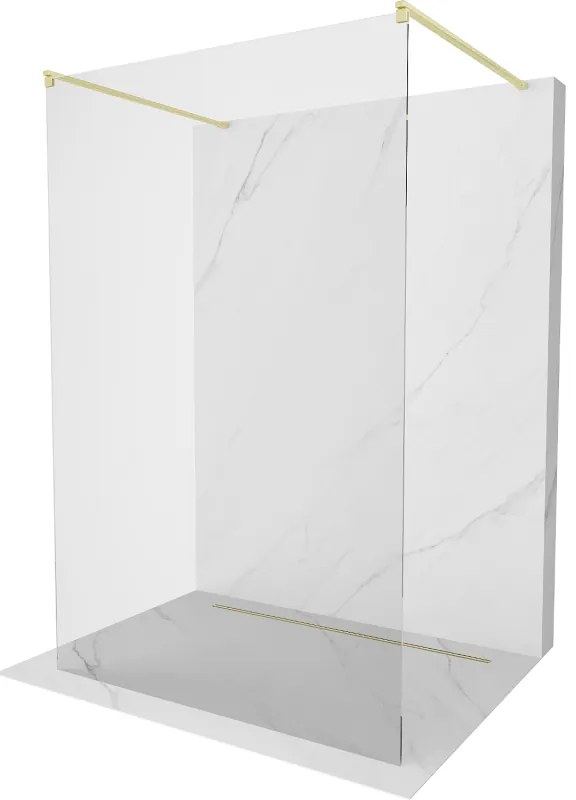 Mexen Kioto, sprchová zástěna Walk-In 100 x 200 cm, 8mm čiré sklo, zlatý matný profil, 800-100-002-55-00