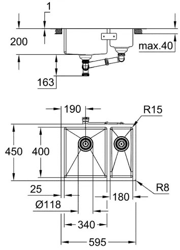 GROHE 31577SD1 - Kuchyňský dřez K700U 595 × 450 mm nerez