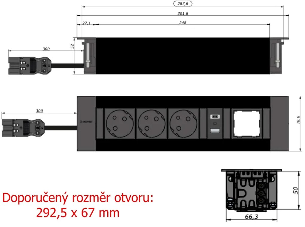 IBConnect Vestavná zásuvka INTRO bílá - různé konfigurace Konfigurace elektrozásuvky: 3x230V + USB nab. A+C