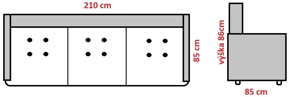 Pohovka NIAGARA trojsed, výška: 86 cm, šířka: 210 cm, hloubka: 85 cm