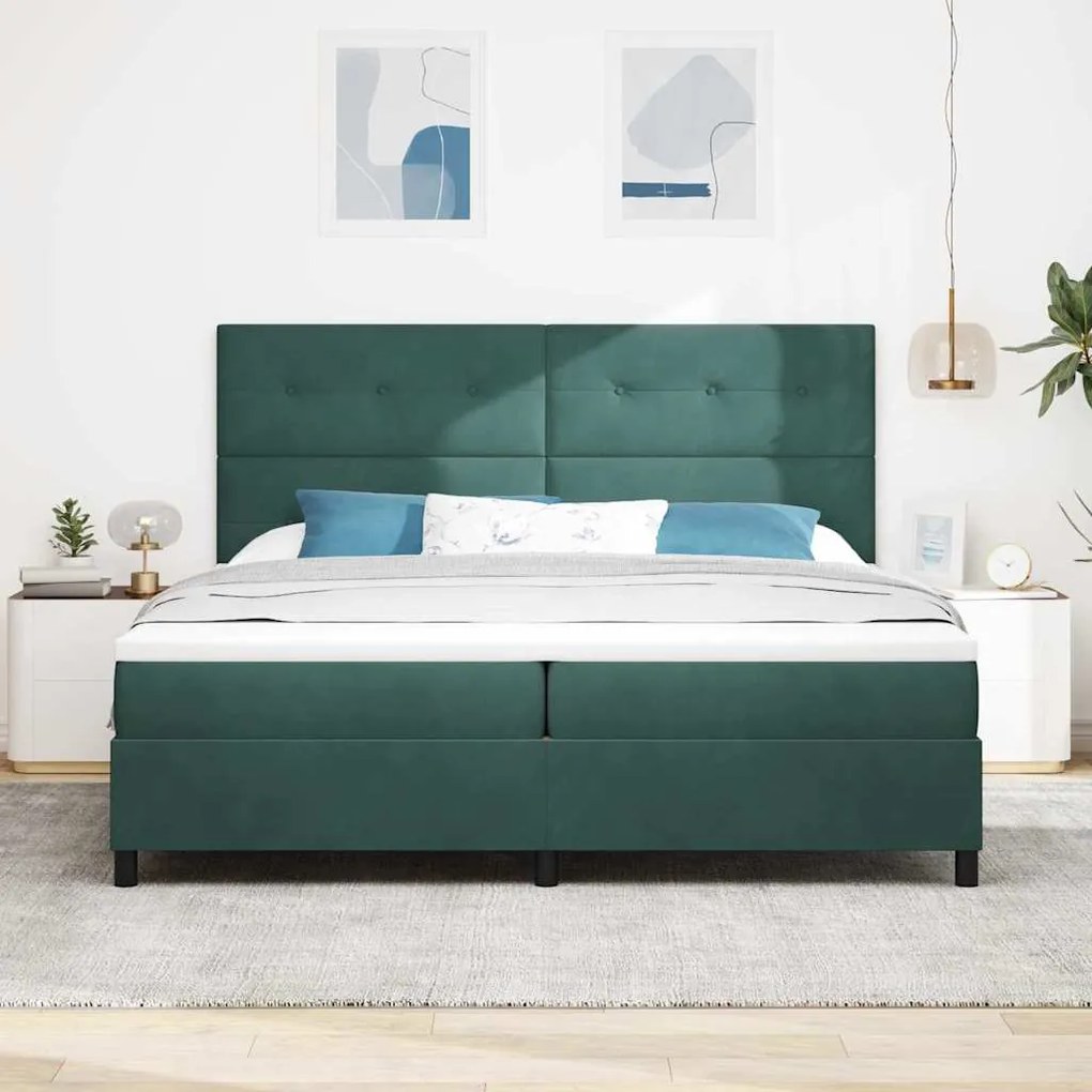 Postel s boxspringem s čelo Tmavě zelená 200 x 200 cm samet 3339857