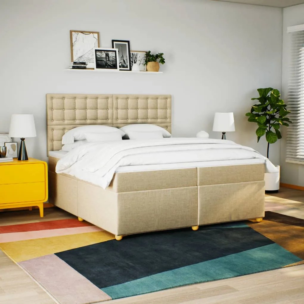 Box spring postel s matrací krémová 200x200 cm textil 3293706