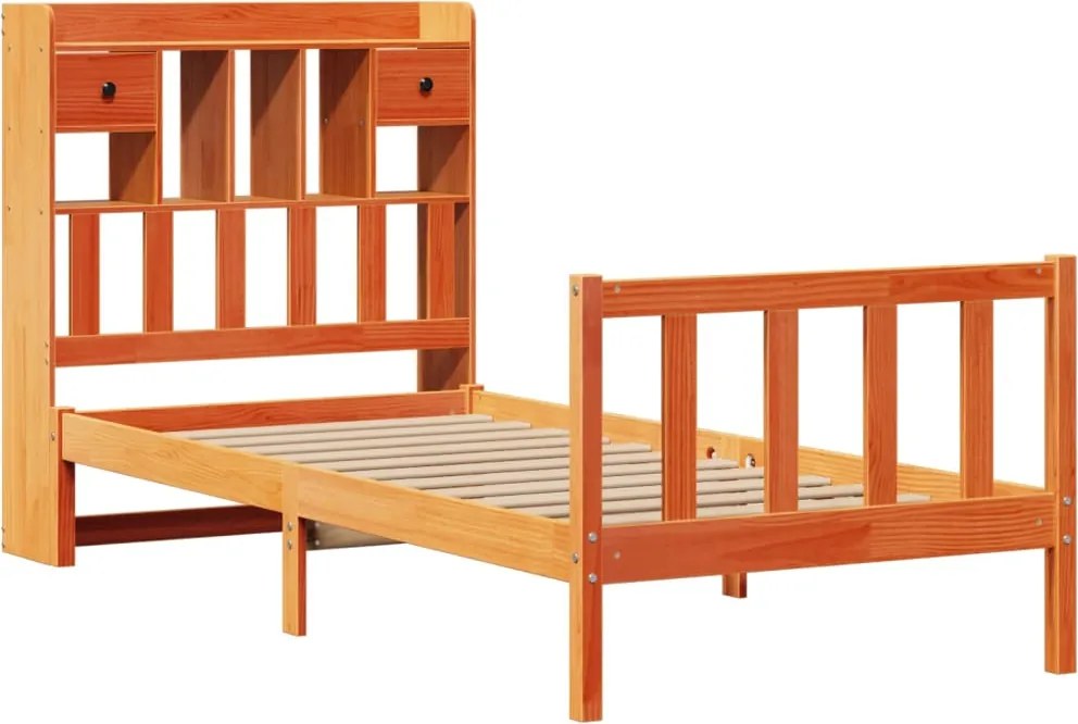 Postel s knihovnou bez matrace hnědá 75x190 cm masivní borovice 3321753
