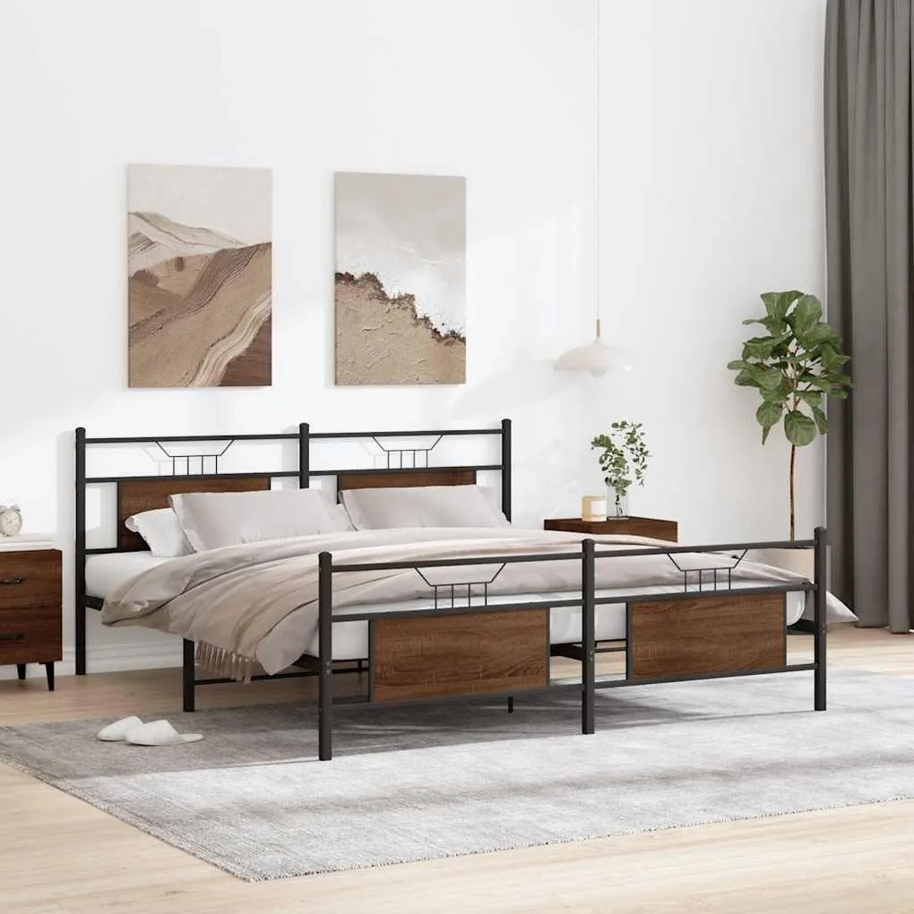 Kovový rám postele bez matrace hnědý dub 183 x 213 cm 3325104
