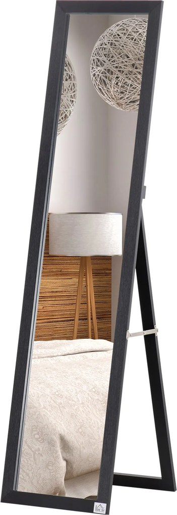 HOMCOM Zrcadlo na celé tělo, 154 x 37 cm, nástěnné zrcadlo s podstavcem, stojací zrcadlo do obývacího pokoje a ložnice, černé | Aosom