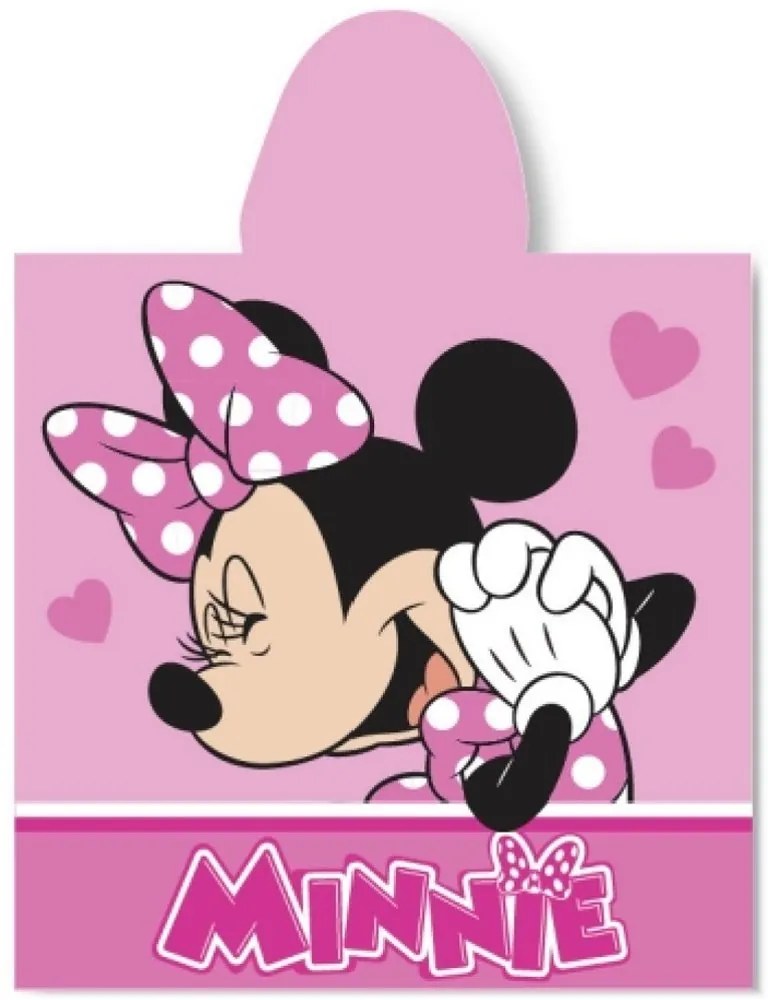Dievčenské plážové pončo - osuška s kapucňou Minnie Mouse so srdiečkami - 100% bavlnené froté s gramážou 320 g/m²  - 55 × 110 cm