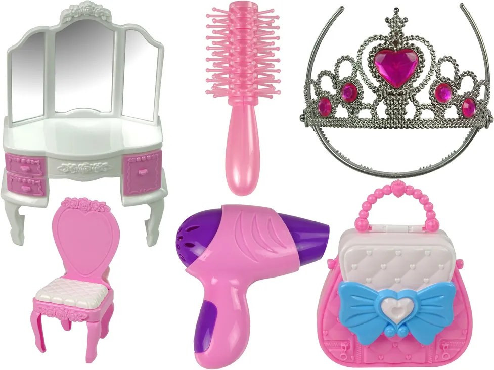 LEAN Toys Princeznovský stan pro děti kosmetický salon růžový s korunkou