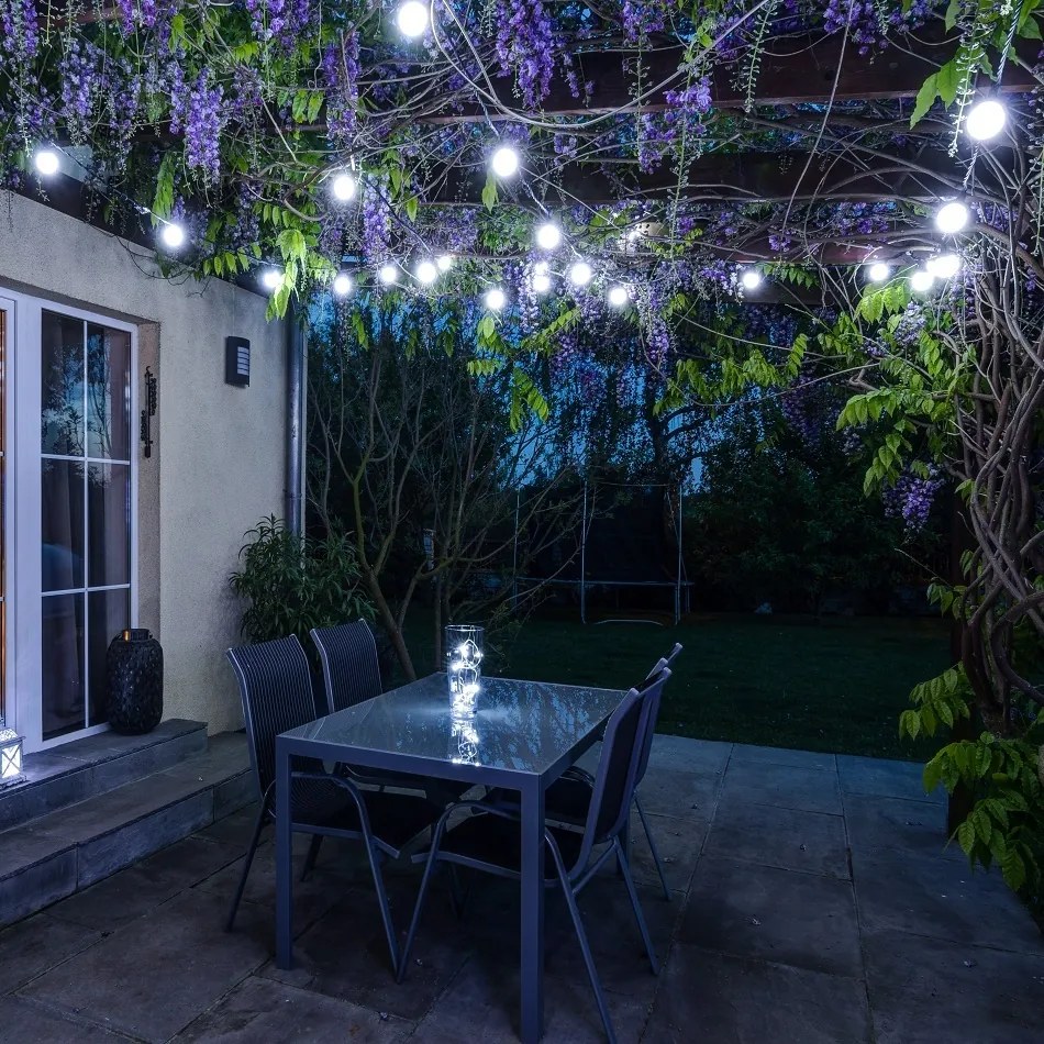 Easy Fix LED party osvětlení, 5 m, venkovní, 10 kouliček, 70 ledově bílých diod, černý kabel, IP67, prodlužovací