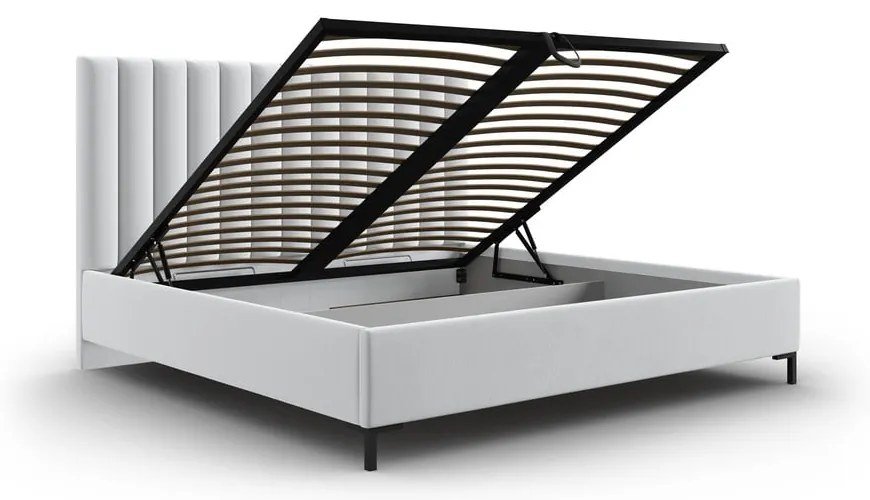 Světle šedá čalouněná dvoulůžková postel s úložným prostorem s roštem 180x200 cm Casey – Mazzini Beds