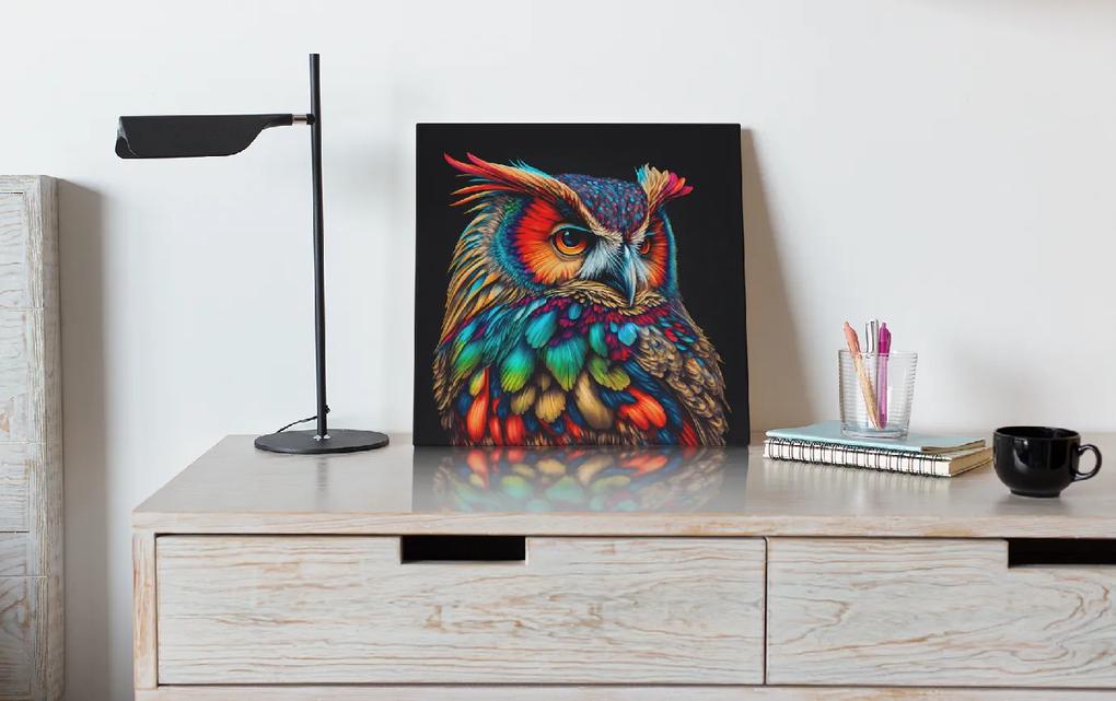 Obraz na plátně - barevná sova FeelHappy.cz Velikost obrazu: 100 x 100 cm