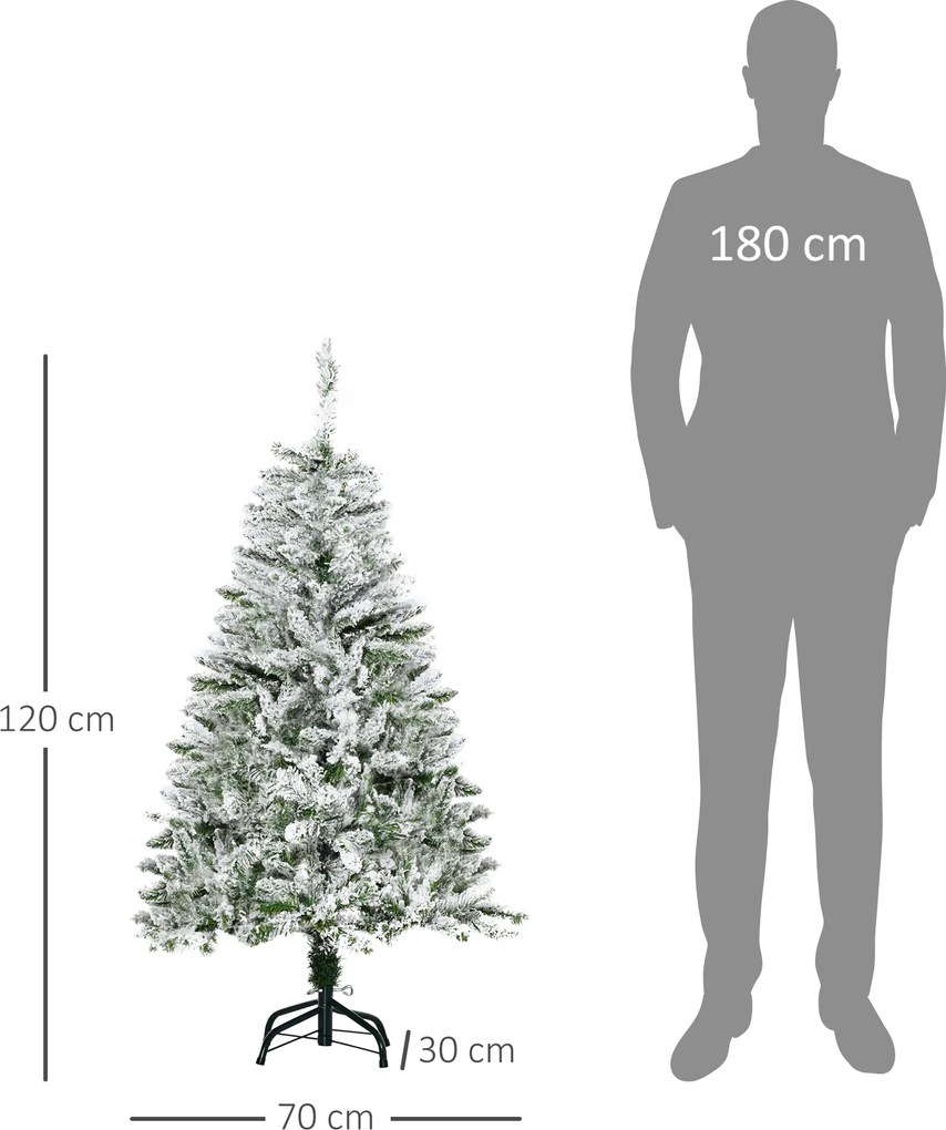 HOMCOM Umělý vánoční stromek, efekt sněhu, nehořlavý, pantová konstrukce, zelená/bílá 830-527V00GN