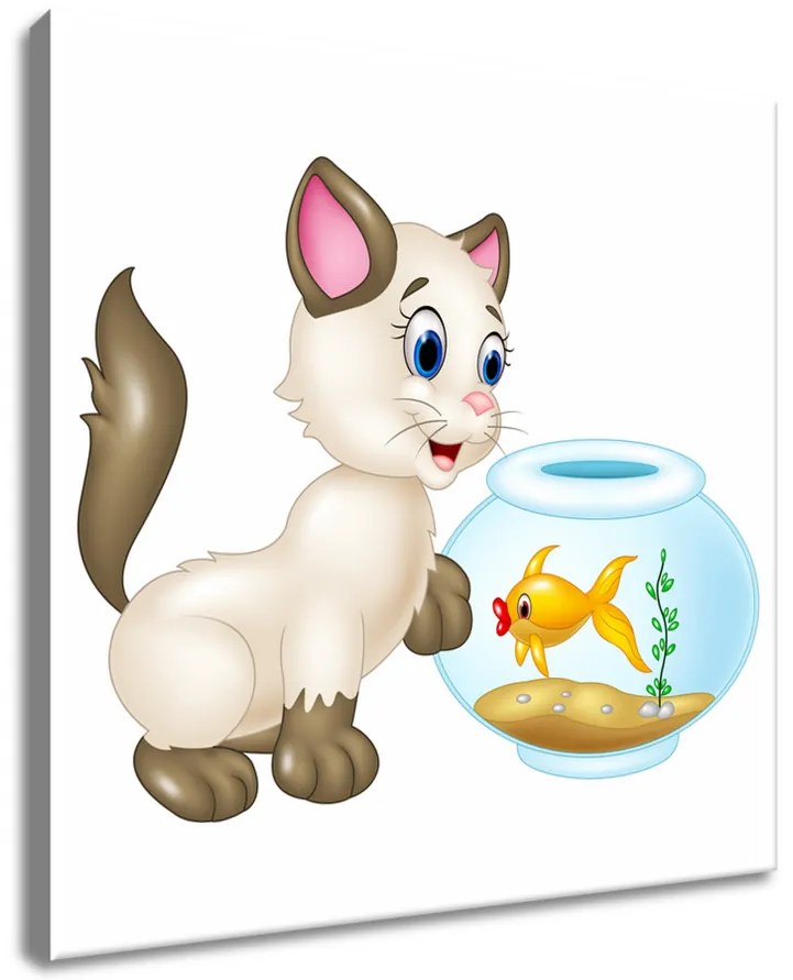 Gario Obraz na plátně Kočka s rybkou Rozměry: 30 x 30 cm