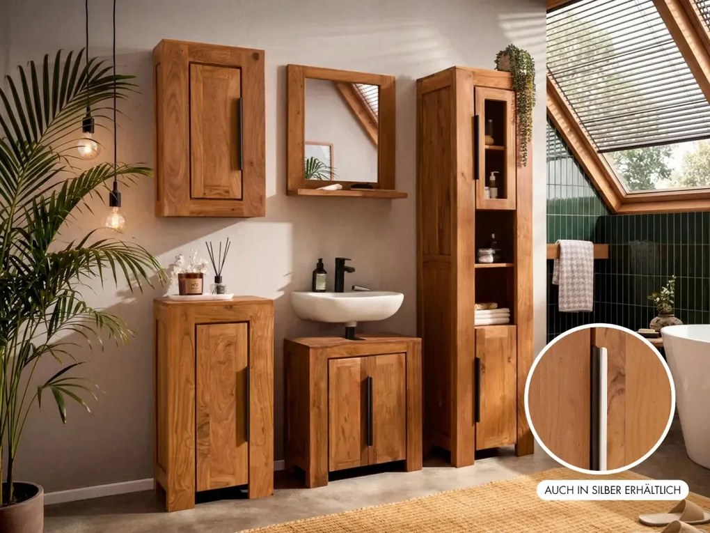 furniture-nabytek.cz - Koupelnová sada Osvaro akácie - Černé kovové úchytky