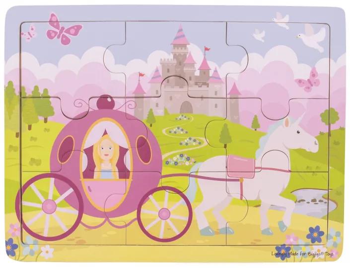 Bigjigs Toys Dřevěné puzzle princezna s kočárem