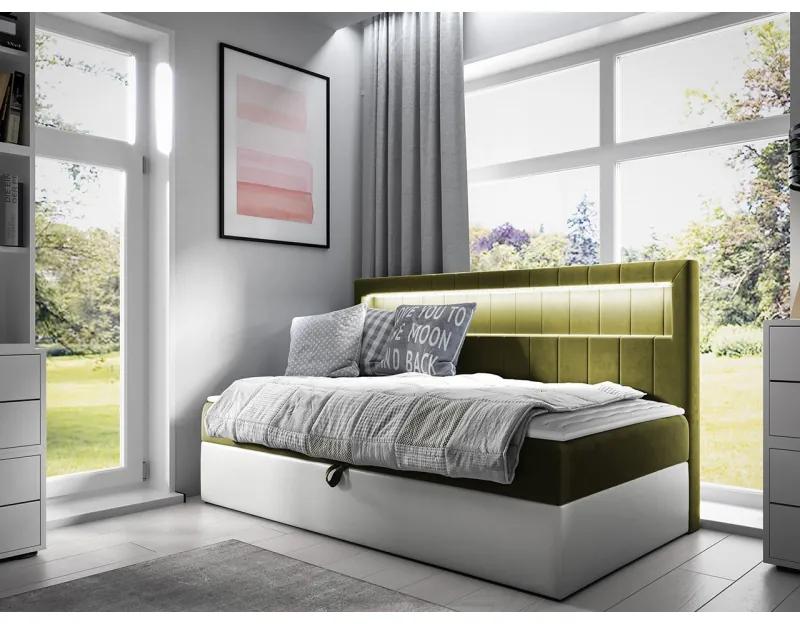 Kontinentální jednolůžková postel Junior Ribezo 2, Rozměr postele: 100x200, Barva:: ekokoža Soft 017 (biała) + Fresh 12