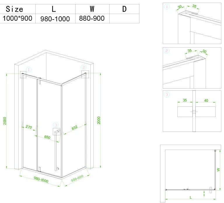 BPS-koupelny Obdélníkový sprchový kout HYD-OK16AS 100x90 černá/transparent - bez vaničky