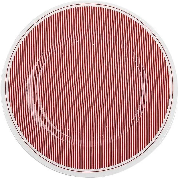 Krasilnikoff Porcelánový dezertní talíř Pinstripe Red, červená barva, bílá barva, porcelán