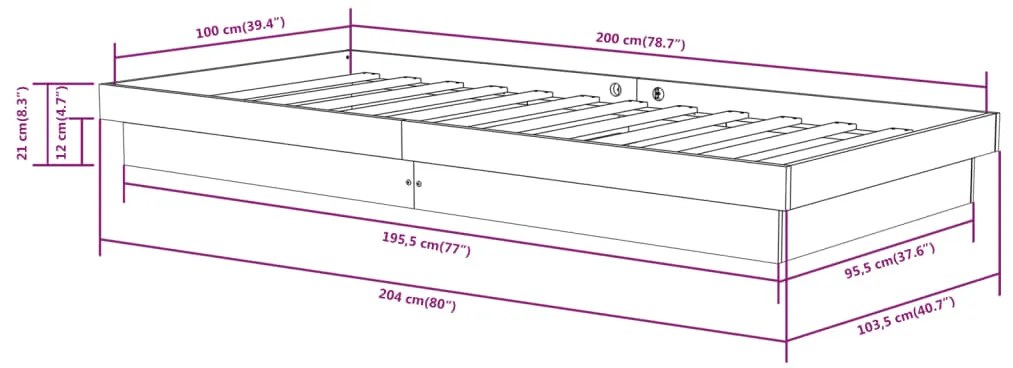 Rám postele masivní dřevo 100 x 200 cm - Default Title