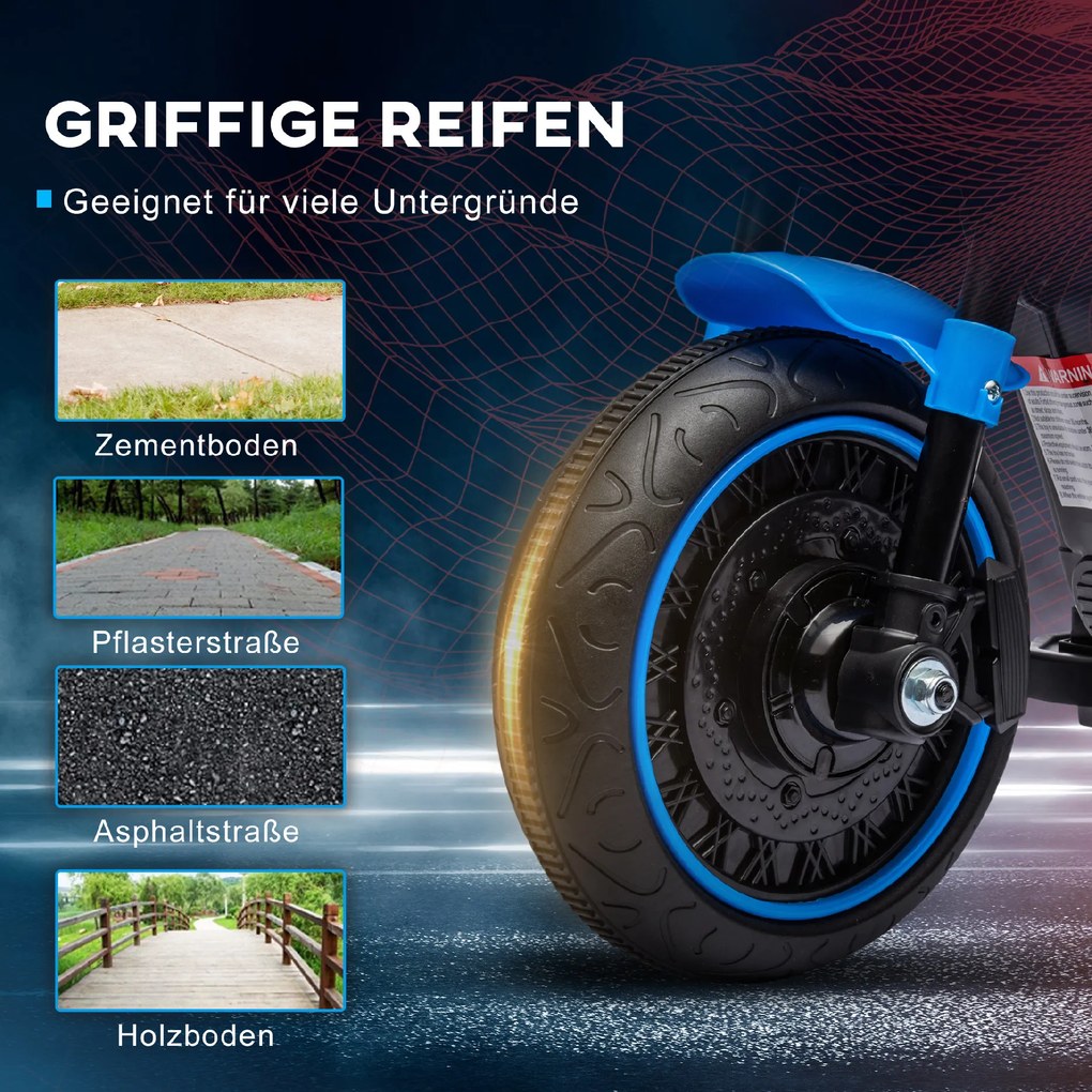 HOMCOM Dětská Elektrická Motorka s 2 Odnímatelnými Tréninkovými Koly, Rychlost 3 km/h, Pro Děti 1,5-3 Rocy, Modrá 76 x 42 x 57 cm