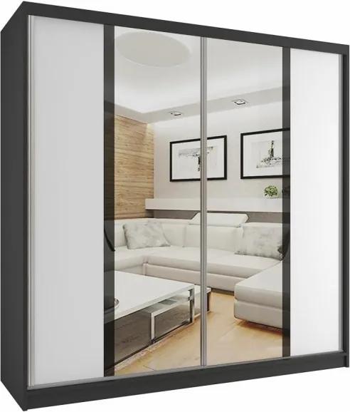 Luxusní šatní skříň s posuvnými dveřmi s volitelným typem zrcadla šířka 200 cm černý korpus 104