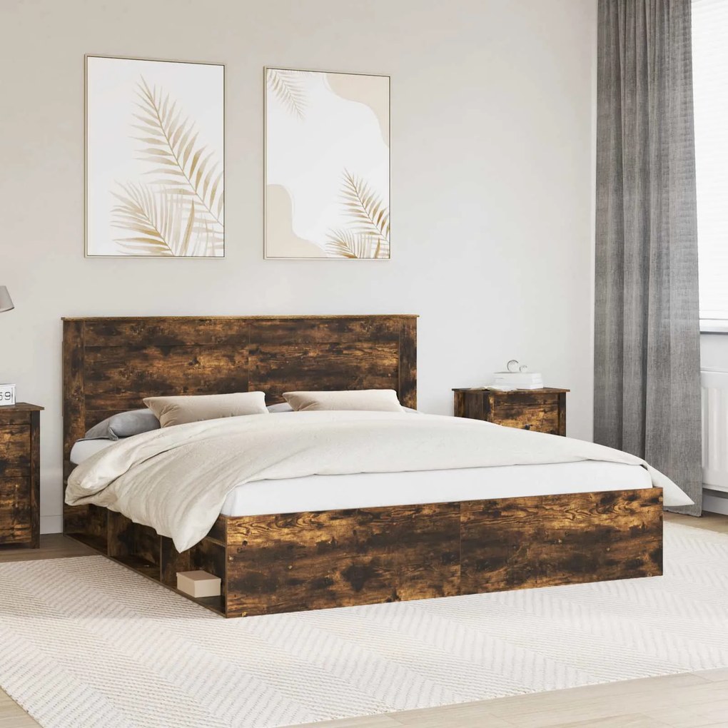 Rám postele Kouřový dub 200 x 200 cm Masivní borové dřevo 3410052