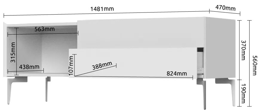 Televizní stolek SKY45 TV148N-1K2F/S45 - dub tobacco/matný efekt kašmír