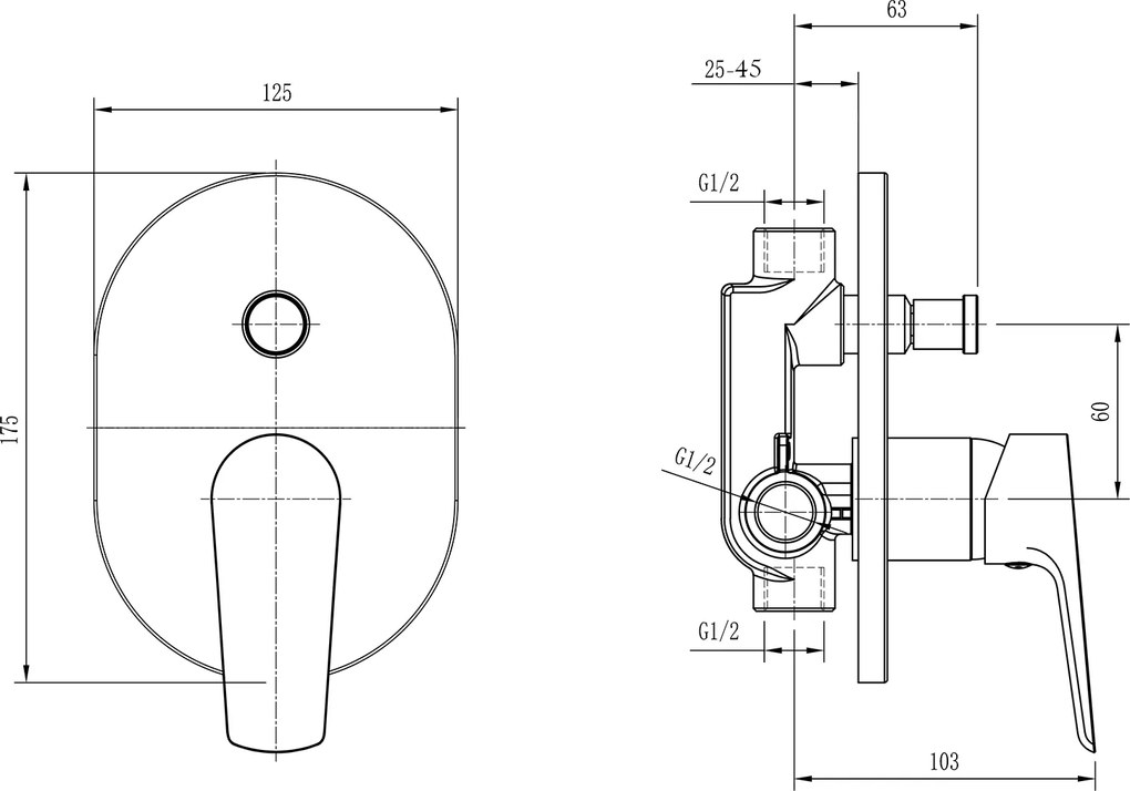 Aqualine Lotta LT742 podomítková sprchová baterie 2 výstupy chrom