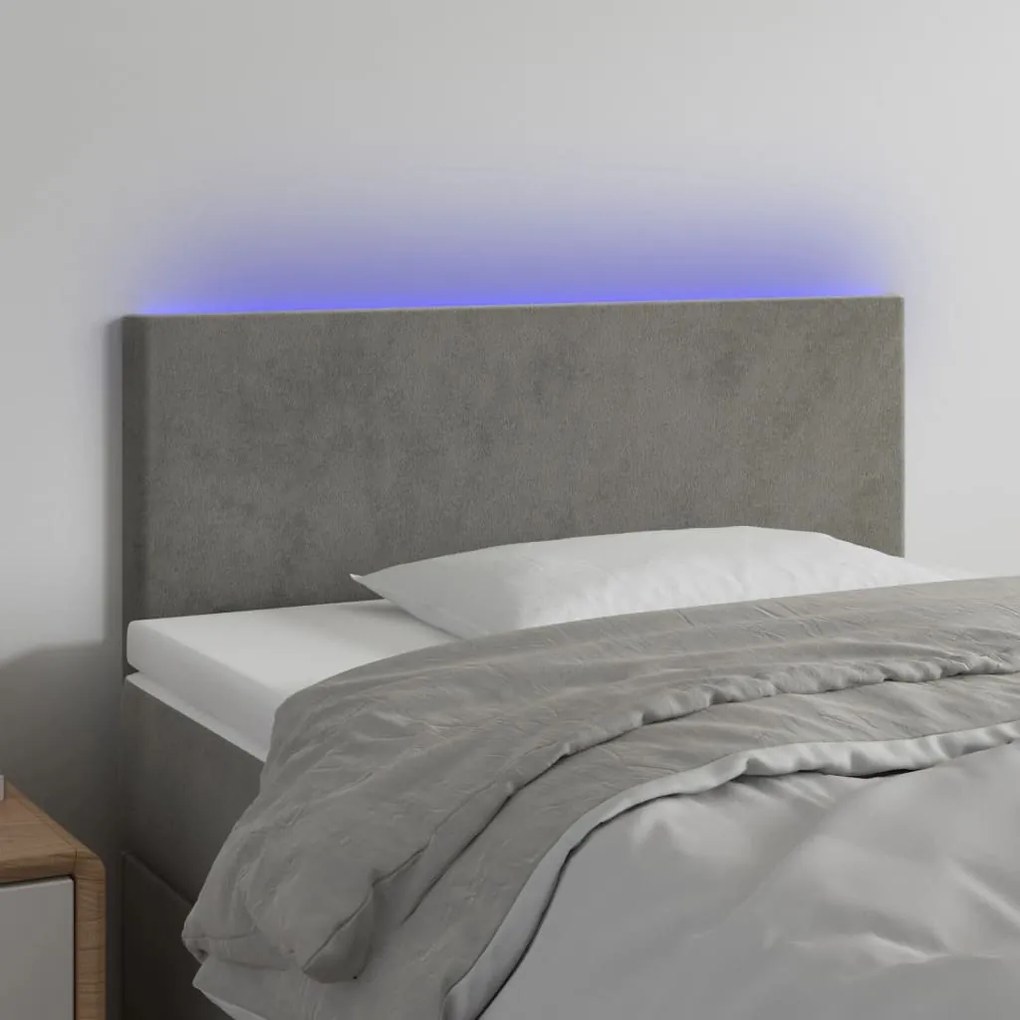 Čelo postele s LED světle šedé 90x5x78/88 cm samet 3121368