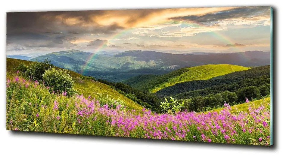 Wallmuralia Fotoobraz na skle Horská krajina 125x50 cm