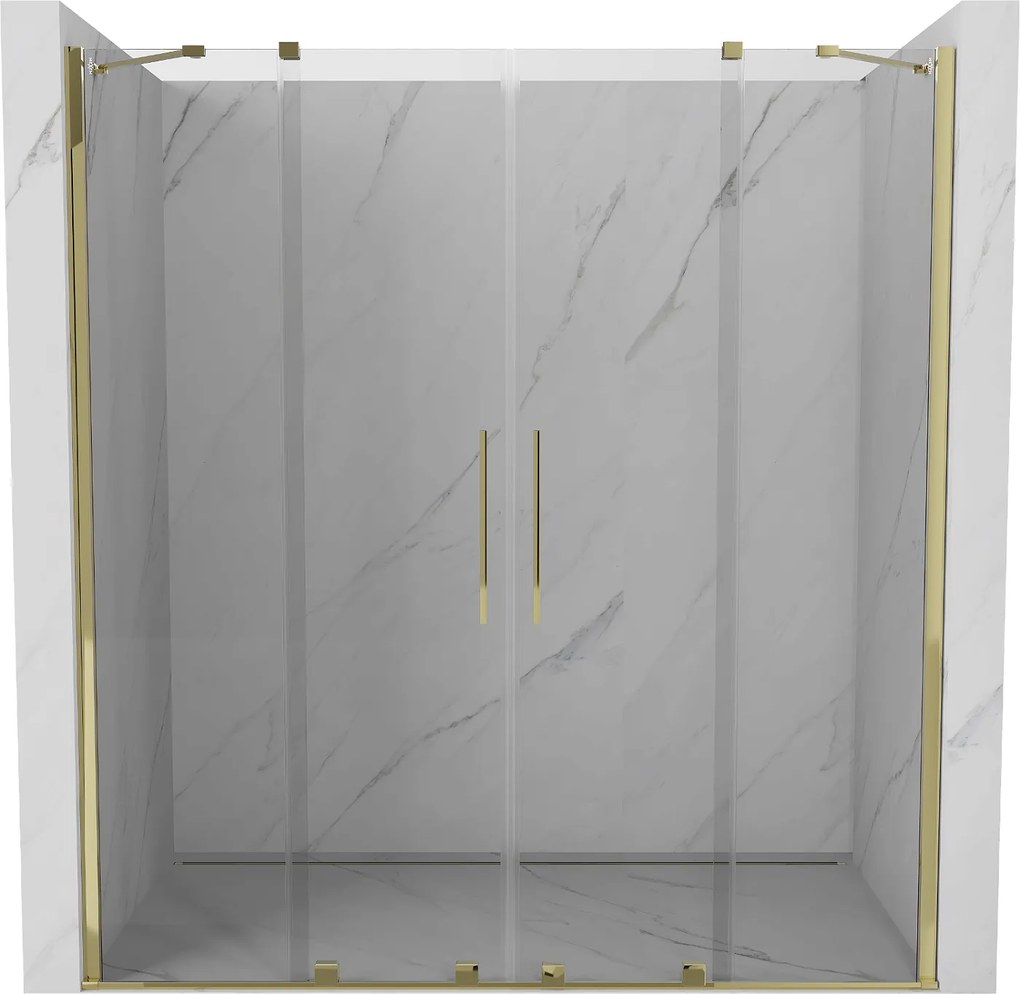 Mexen Velar Duo, posuvné dveře do otvoru 200x200 cm, 8mm čiré sklo, zlatá lesklá, 871-200-000-02-50
