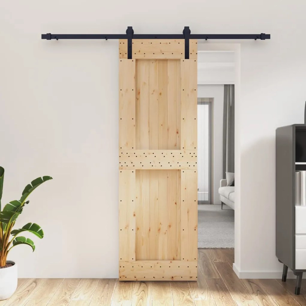 Posuvné Dveře S Kováním 70 X 210 Cm Masivní Borové Dřevo