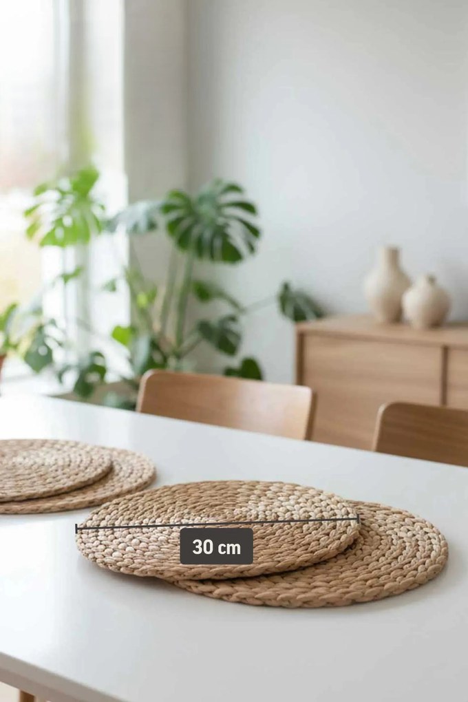 Sada prostírání ILANA, 4-set, průměr 30 cm, vodní hyacint, natur