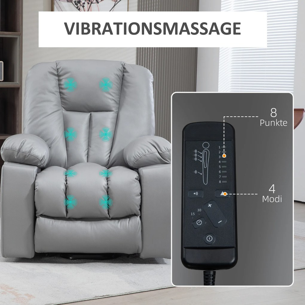 Elektrické TV křeslo HOMCOM, s 8 masážními body, s možností náklonu 135°, s pružinovým jádrem, dálkové ovládání, 94 cm x 96 cm x 106 cm, tmavě šedé| …